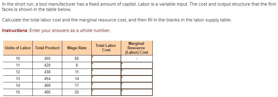 SOLVED: In the short run, a tool manufacturer has a fixed amount of capital. Labor is a variable ...