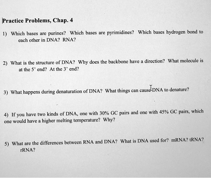 SOLVED: Practice Problems, Chap: Which bases are purines? Which bases ...