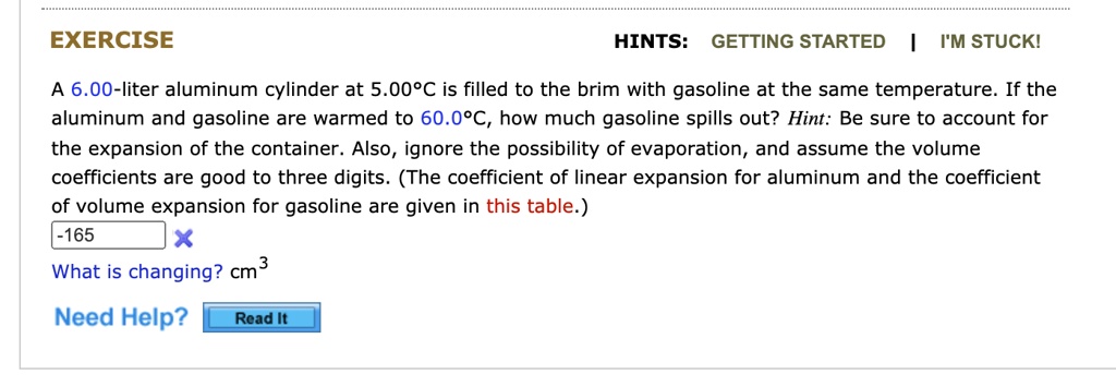 SOLVED: EXERCISE HINTS: GETTING STARTED FM STUCKI A 6.00-liter aluminum cylinder at 5.00Â°C is ...