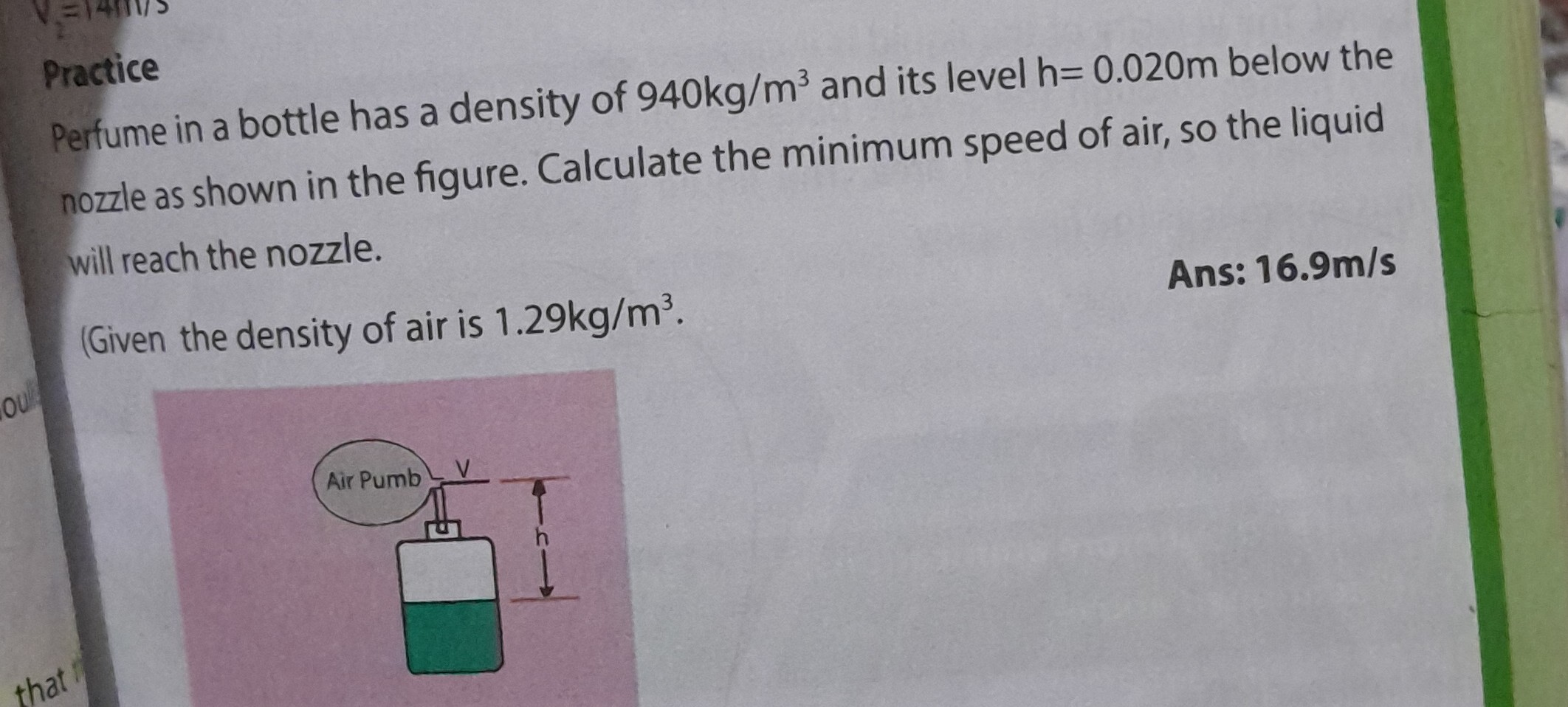Practice Perfume in a bottle has a density of 940 kg / m^3 and its ...