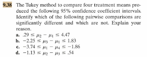 SOLVED: 9.38 The Tukey method t0 compare four treatment means prO ...