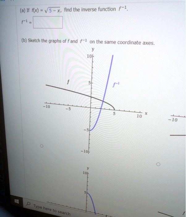 SOLVED: (a) If fx) = V5 - X, find the inverse function 6-1 6-1 (b ...