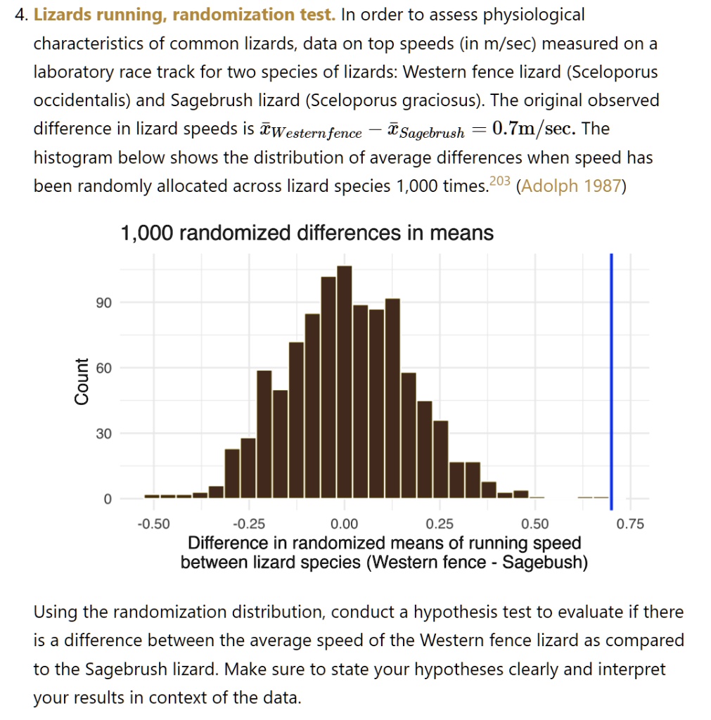4. Lizards running, randomization test. In order to assess...