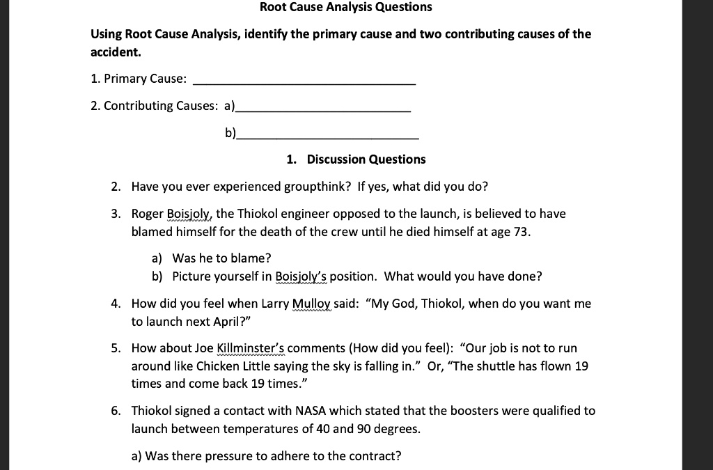 SOLVED: Root Cause Analysis Questions Using Root Cause Analysis ...