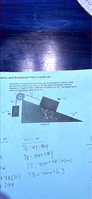 SOLVED: ation and Rotational FA23.notebook M230 m Determine the tension ...