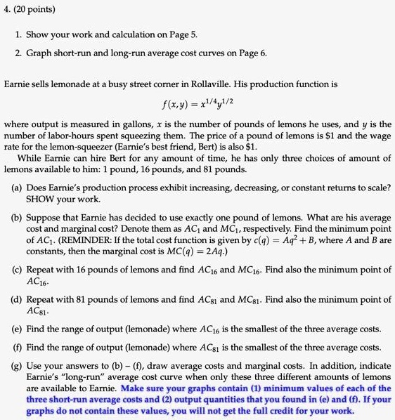 20 points show your work and calculation on page graph short run and ...