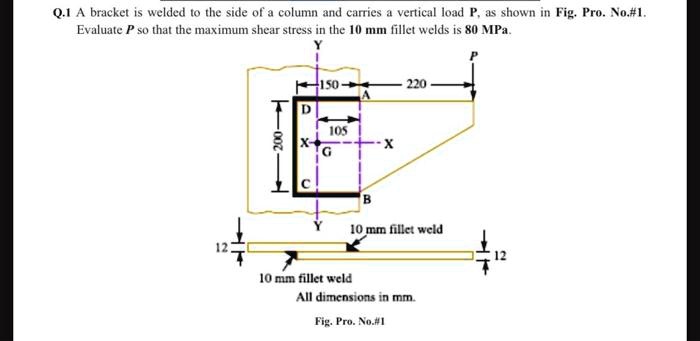 q1 a bracket is welded to the side of a column and carries a vertical load pas shown in ...