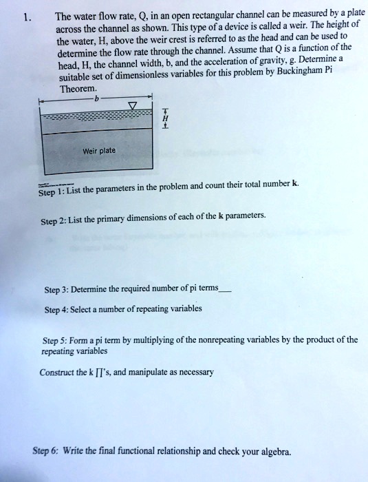 SOLVED: The water flow rate, Q, in an open rectangular channel can be measured by a plate across ...