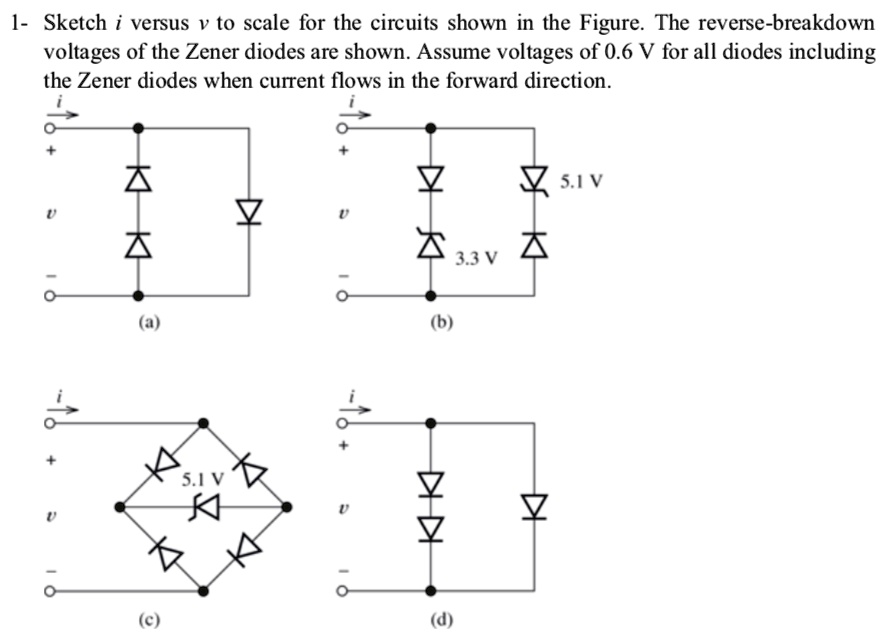 SOLVED: 1- Sketch i versus v to scale for the circuits shown in the Figure. The reverse ...
