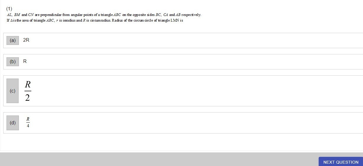 SOLVED: (1) A L, B M and C N are perpendicular from angular points of a triangle A B C on the ...