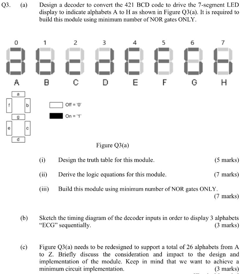 Solved Q3 A Design A Decoder To Convert The 421 Bcd Code To Drive The 7 Segment Led Display