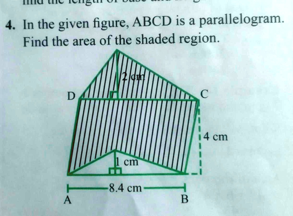 SOLVED: 'in the given figure ABCD is a parallelogram find the area of the shaded region'