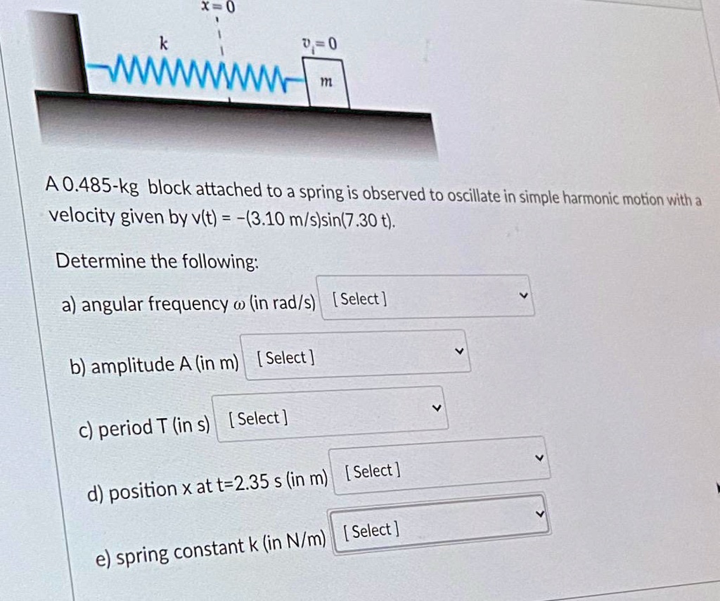 A 0.485-kg block attached to a spring is observed to oscillate in ...