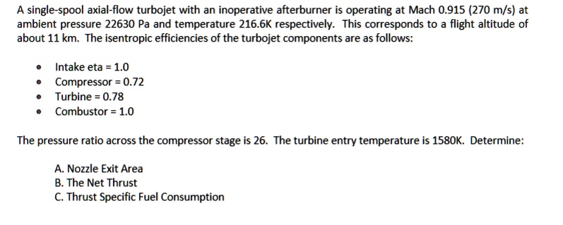 SOLVED: A single-spool axial-flow turbojet with an inoperative ...