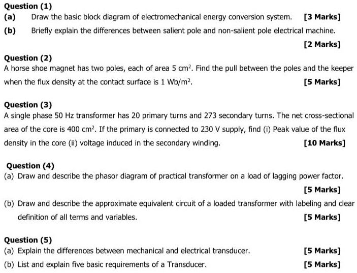 SOLVED: Question 1) (a) Draw the basic block diagram of an electromechanical energy conversion ...