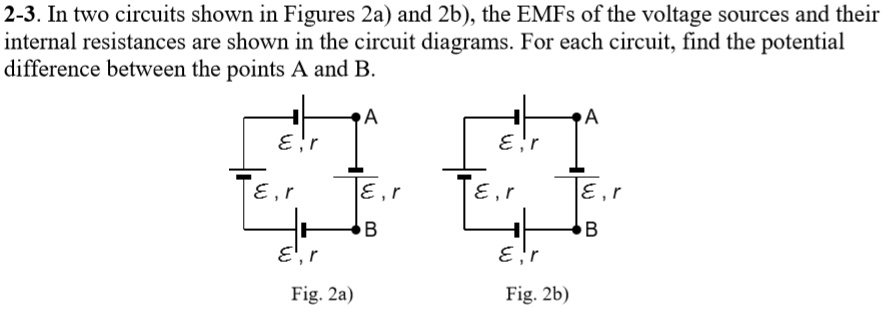 SOLVED: 2-3. In two circuits shown in Figures Za) and 2b), the EMFs of ...