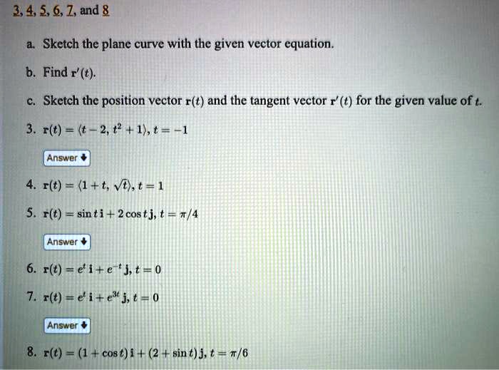 SOLVED: 3,4,5,6,Z, and 8 Sketch the plane curve with the given vector equation. Find r' (t ...