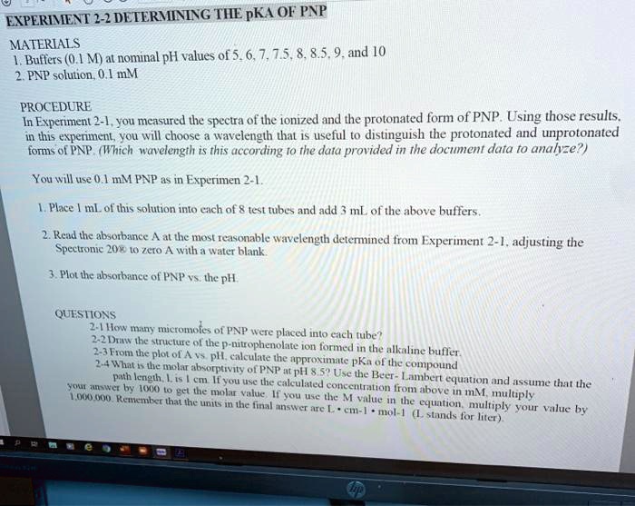 experiment 2 2 determining the pka of pnp materials m at nominal ph values of 56775 859 and 10 ...