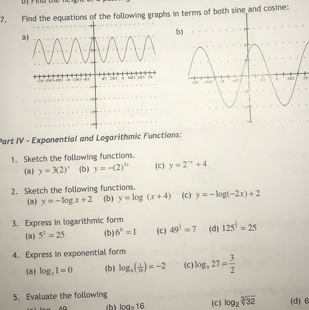 SOLVED: 7. Find the equations of the following graphs in terms of both sine and cosine: a) b ...