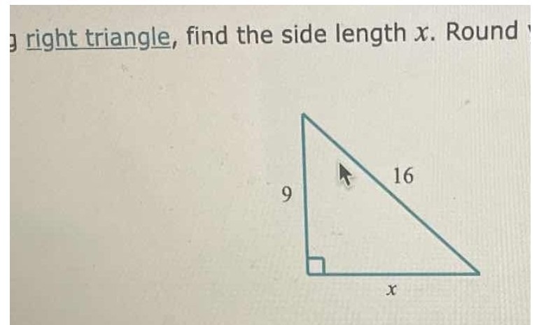 SOLVED: right triangle, find the side length x. Round