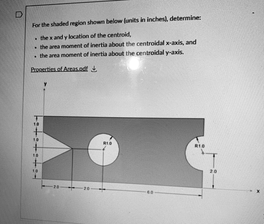 'statics question 1 For the shaded region shown below (units in inches ...
