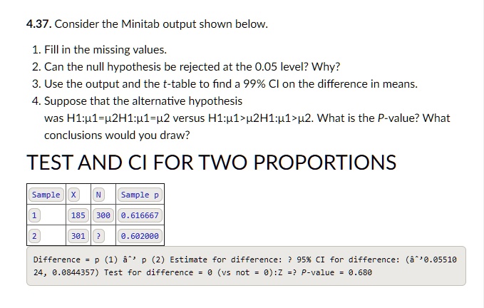 437 consider the minitab output shown below 1 fill in the missing ... 437 consider the minitab output shown below 1 fill in the missing ...