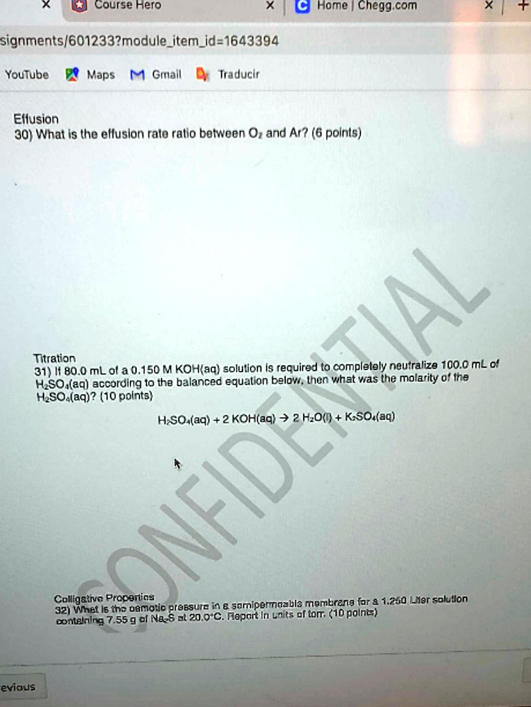 SOLVED: All processes of equations and short answers. Thank you. Course Hero 0 Home Chegg com X ...