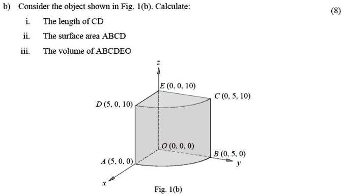 Consider the object shown in Fig. 1(b). Calculate: - The length of CD - The surface area ABCD ...