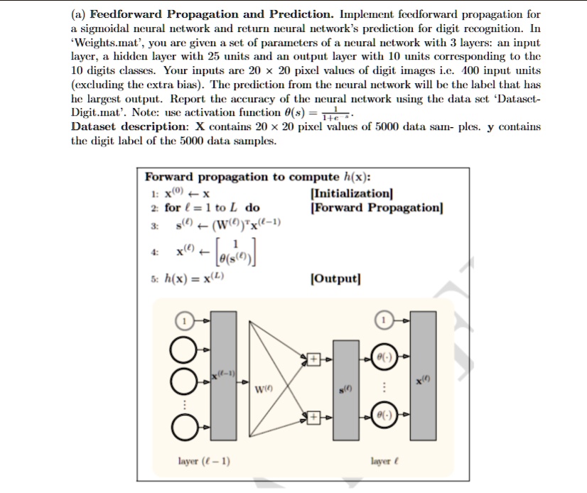 (a) Feedforward Propagation and Prediction. Implement feedforward propagation for a sigmoidal ...