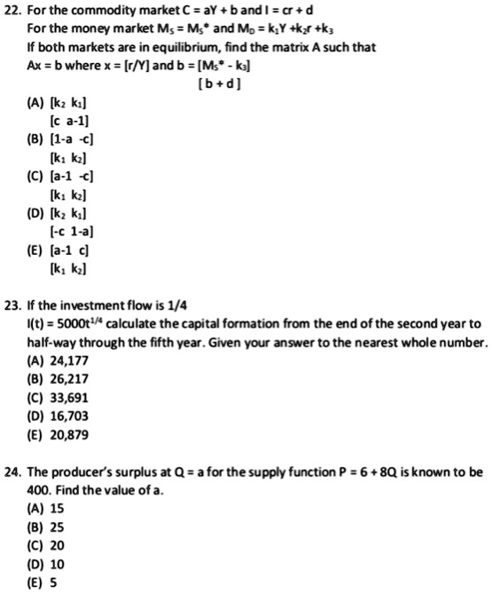 22. For the commodity market C = aY + b and I = cr + d For the money ...