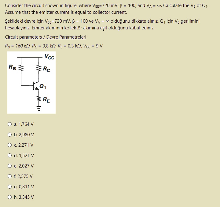 SOLVED: Consider the circuit shown in the figure, where Vee = 720 mV ...