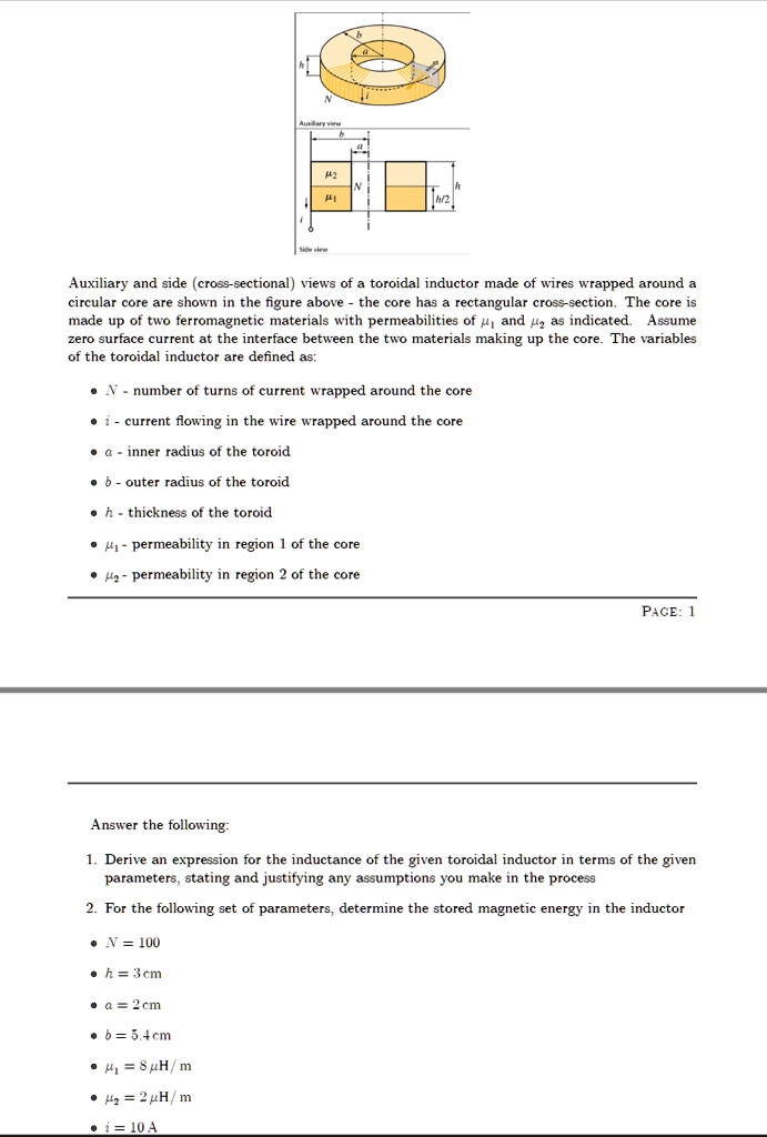 auxiliary and side cross sectional views of a toroidal inductor made of wires wrapped around a ...