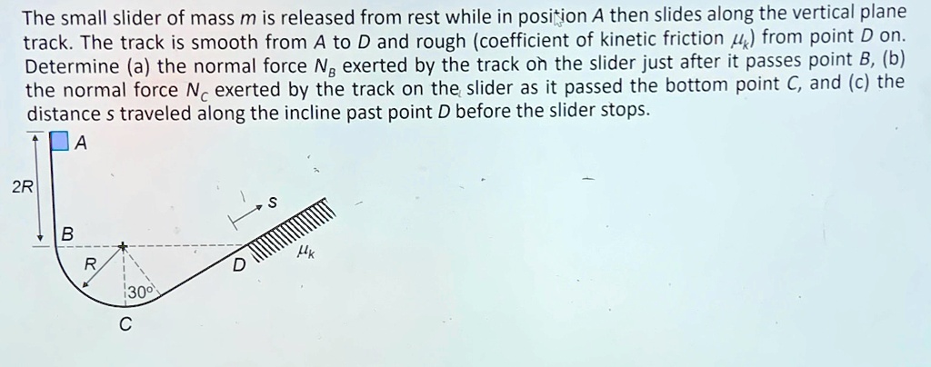 the small slider of mass m is released from rest while in position a then slides along the ...