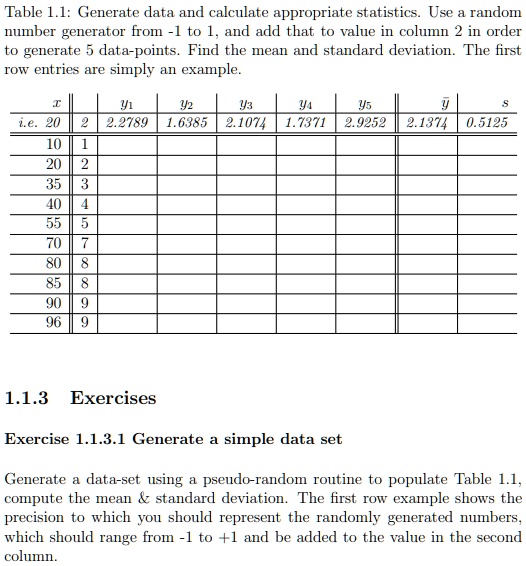 Solved Table 11 Generate Data And Calculate Appropriate Statistics