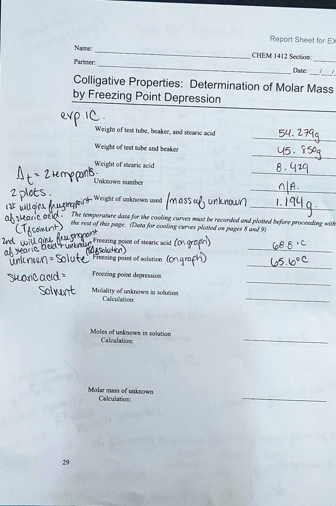 SOLVED: Report Sheet for Experiment Name: CHEM 1412 Section Partner ...