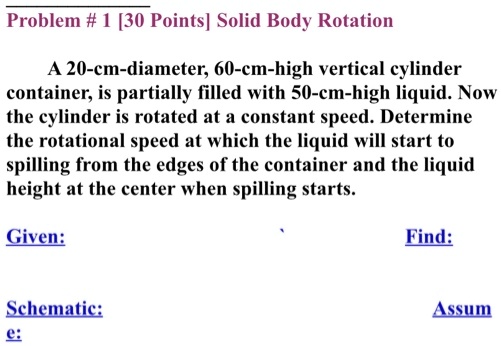 problem 130 points solid body rotation a 20 cm diameter60 cm high ...