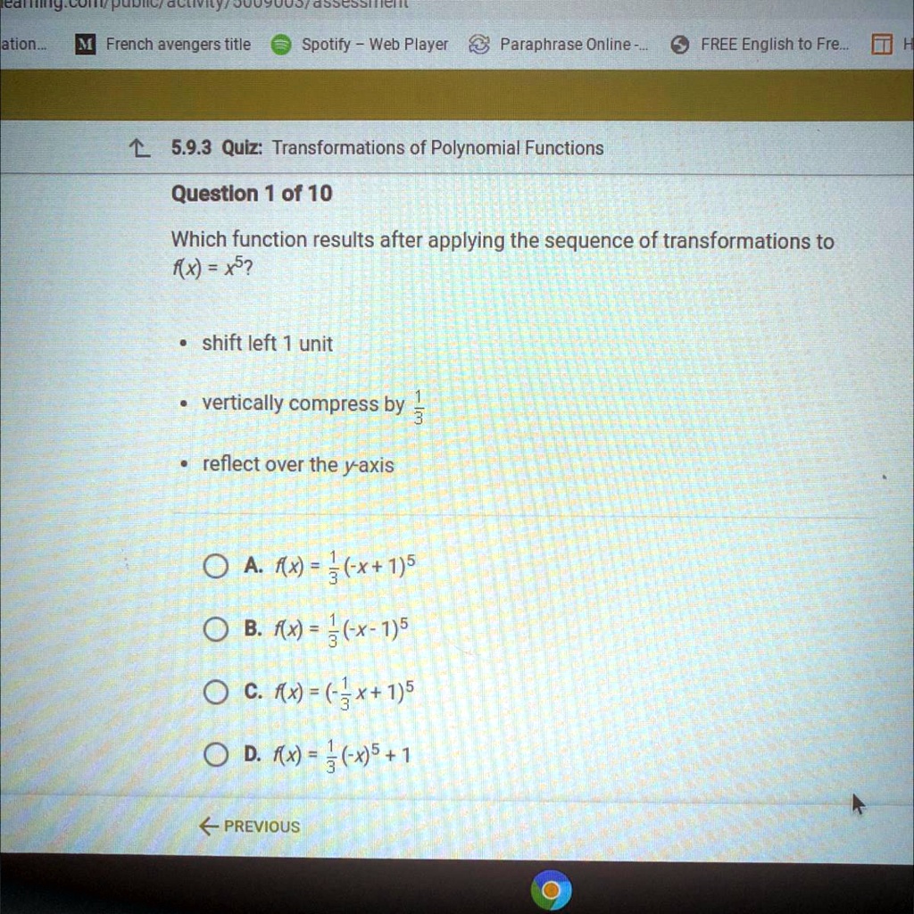 SOLVED: 'Question 1 of 10 Which function results after applying the sequence of transformations ...