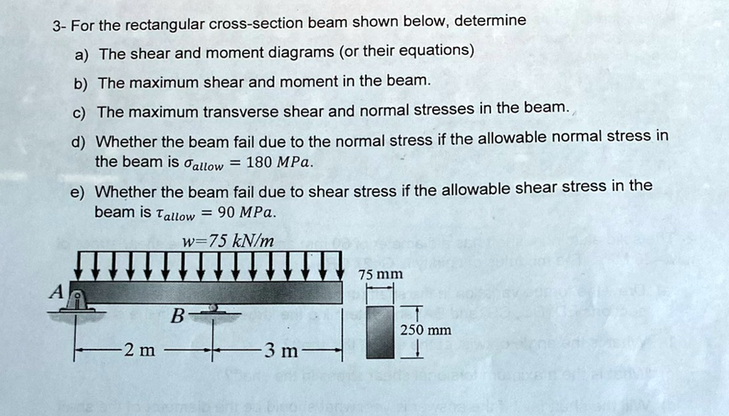 SOLVED: 3- For the rectangular cross-section beam shown below, determine a) The shear and moment ...