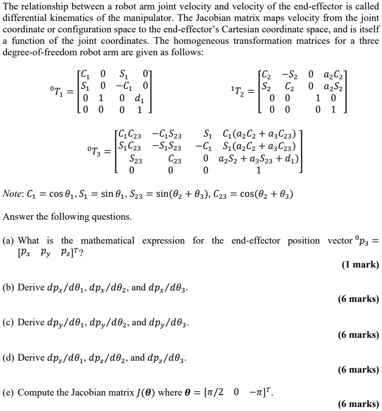 SOLVED: The relationship between a robot arm joint velocity and the ...