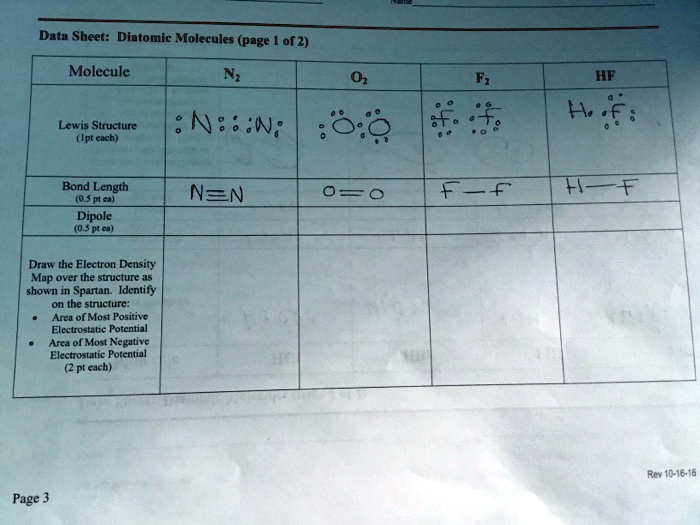 data sheet diatomic molecules page of 2 molecule hf a f lewis structure ...