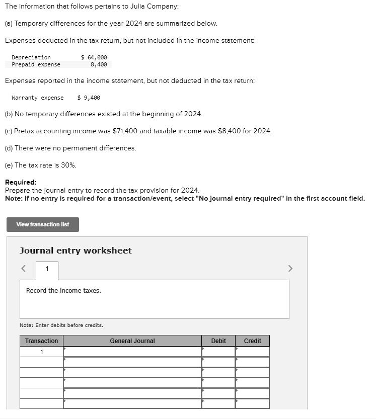 The information that follows pertains to Julia Company: (a) Temporary ...