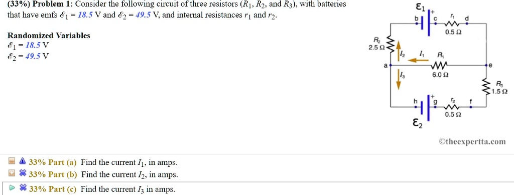SOLVED: Problem 1: Consider the following circuit of three resistors ...
