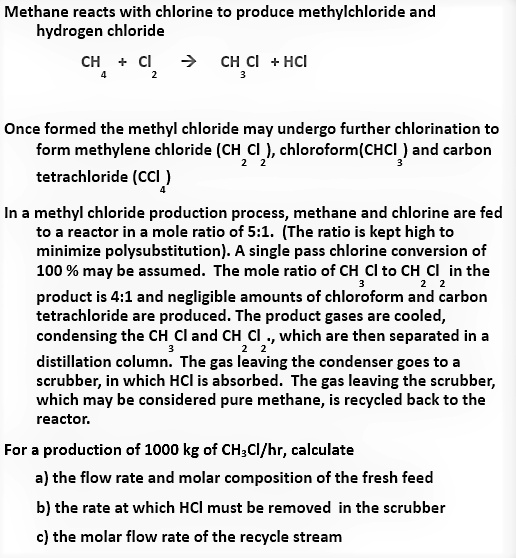 SOLVED: Methane reacts with chlorine to produce methyl chloride and ...