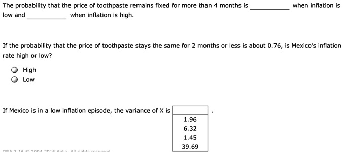 the probability that the price of toothpaste remains fixed for more ...