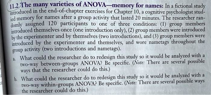 SOLVED: 112 The many varieties of ANOVA memory for names: In a ...