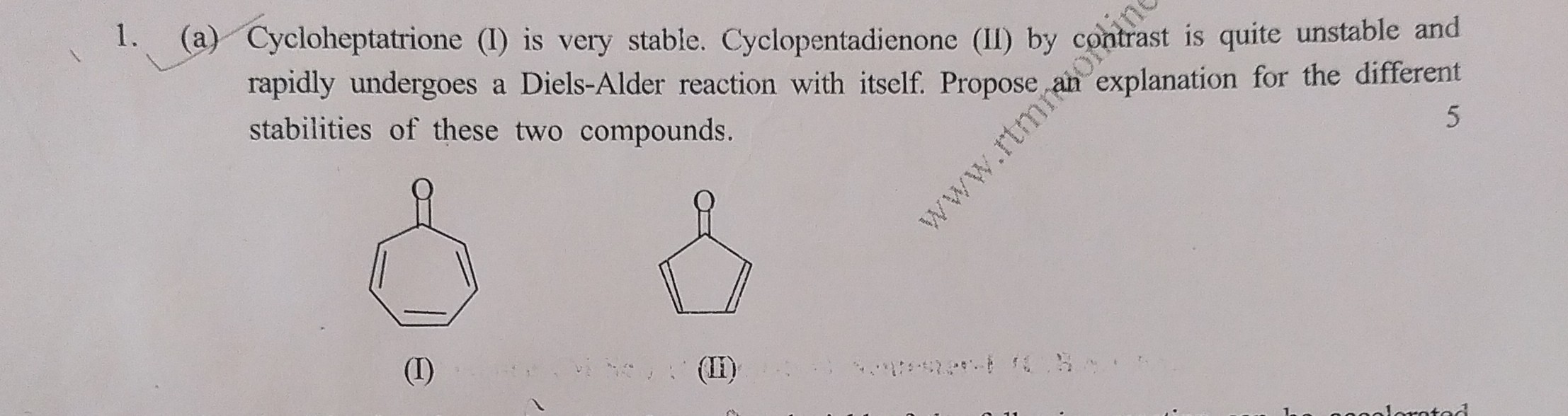 SOLVED: 1. (a) Cycloheptatrione (I) is very stable. Cyclopentadienone ...