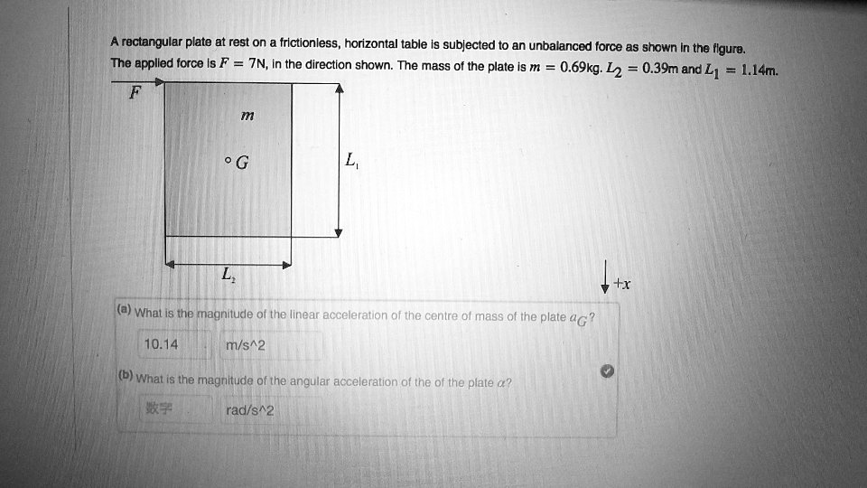 SOLVED: A rectangular plate at rest on a frictionless, horizontal table ...