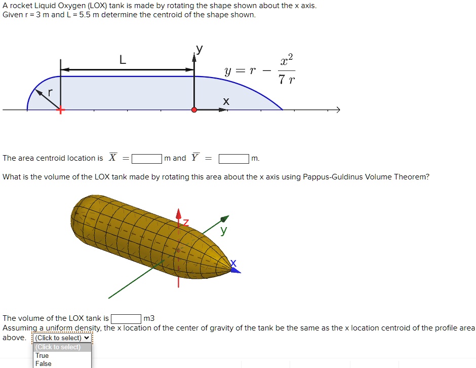A rocket Liquid Oxygen (LOX) tank is made by rotating the shape shown ...