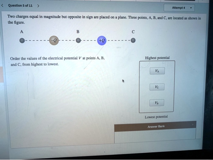 SOLVED: Attempt 4 Two charges equal in magnitude but opposite sign are placed on a plane. Three ...