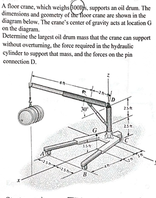 A floor crane, which weighs 300lbs, supports an oil drum. The ...